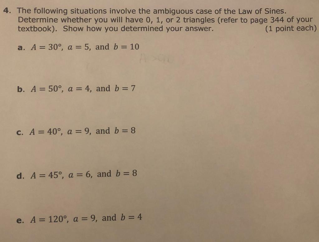 Solved 4. The following situations involve the ambiguous | Chegg.com