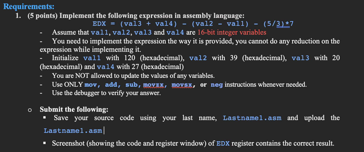 Solved - Requirements: 1. (5 points) Implement the following | Chegg.com