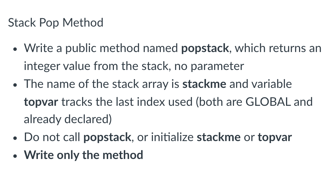 Solved Stack Pop Method • Write a public method named | Chegg.com