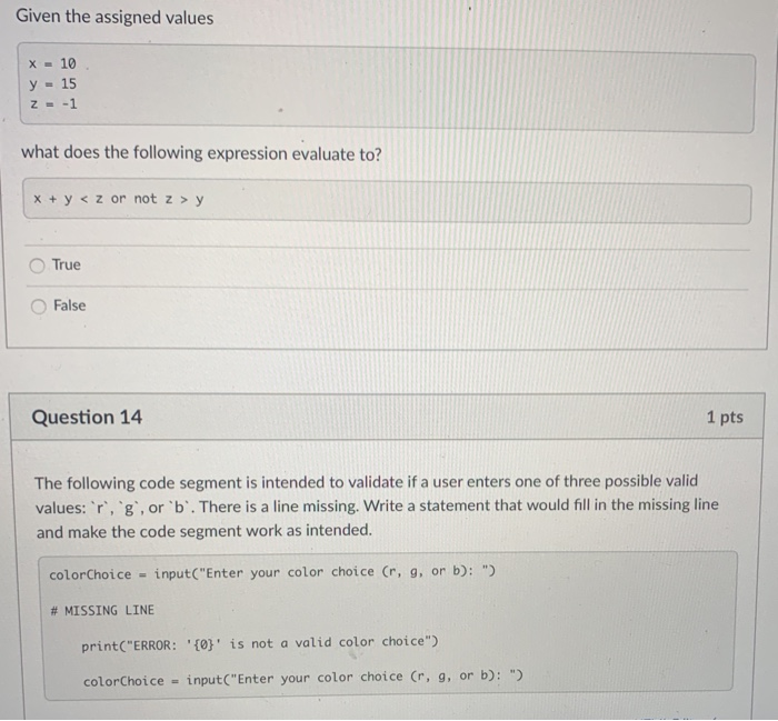 Solved Given the assigned values x=10 y-15 what does the | Chegg.com