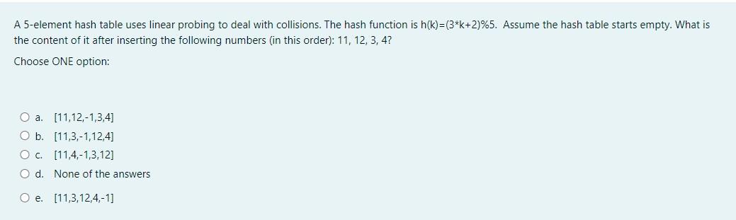 Solved A 5-element hash table uses linear probing to deal | Chegg.com