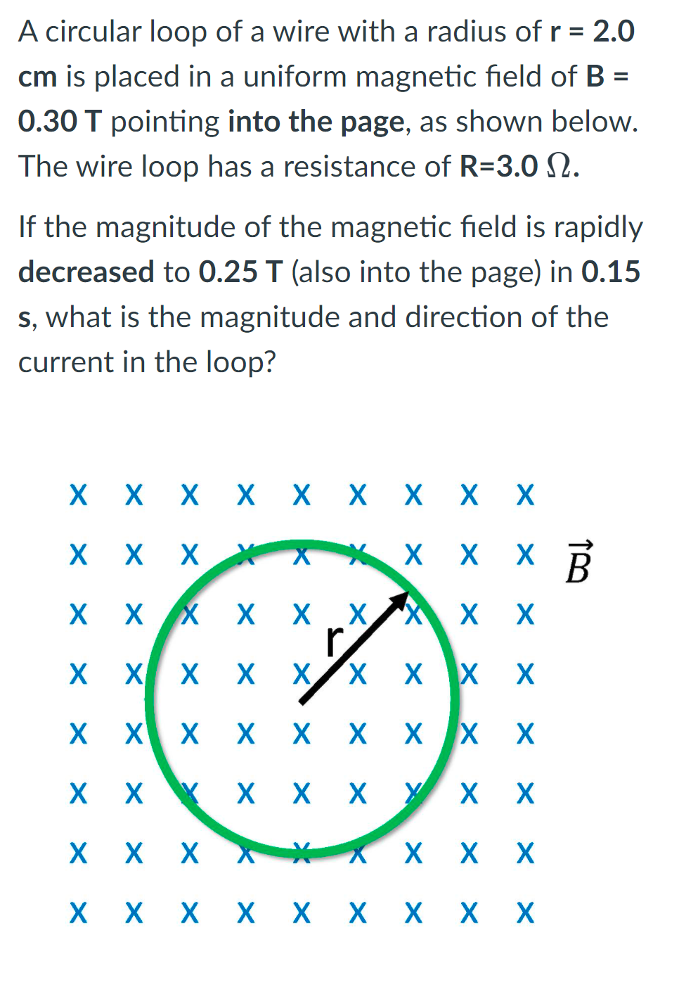Solved A circular loop of a wire with a radius of r = 2.0 cm | Chegg.com