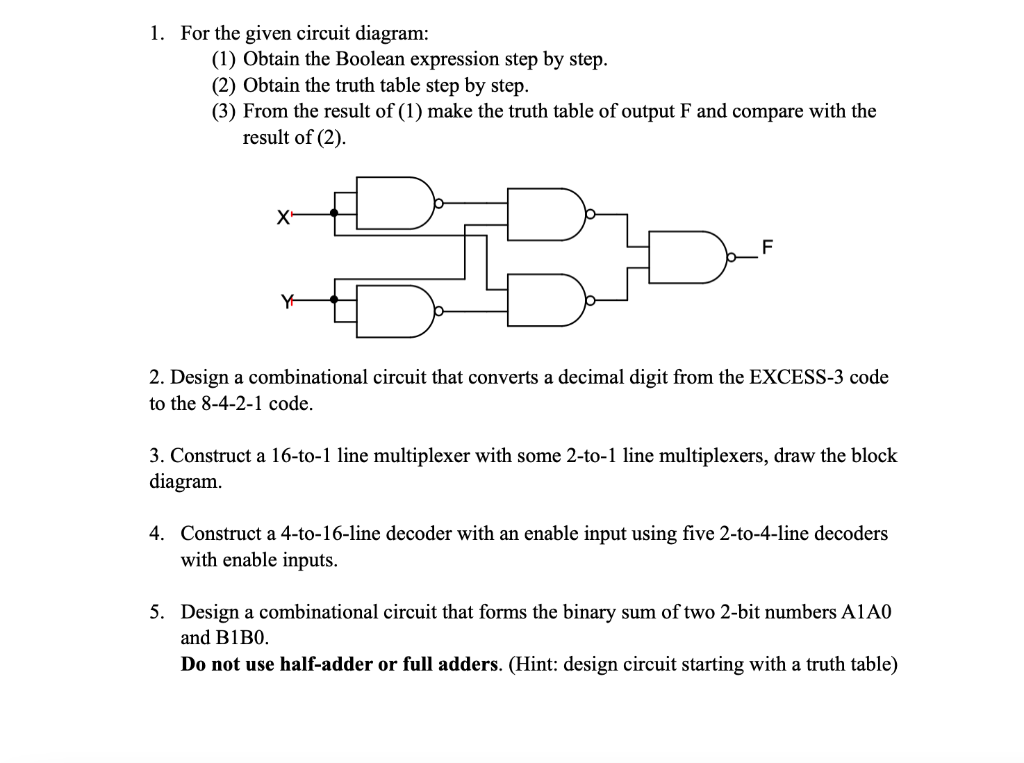 Solved 1 For The Given Circuit Diagram 1 Obtain The 