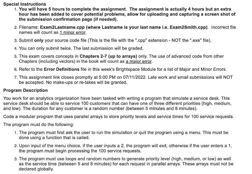 Solved Special Instructions 1. You will have 5 hours to | Chegg.com