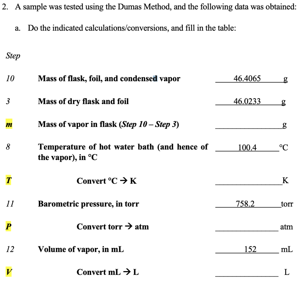 Solved 2. A sample was tested using the Dumas Method, and | Chegg.com
