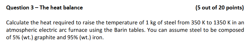 Solved Question 3-The heat balance (5 out of 20 points) | Chegg.com