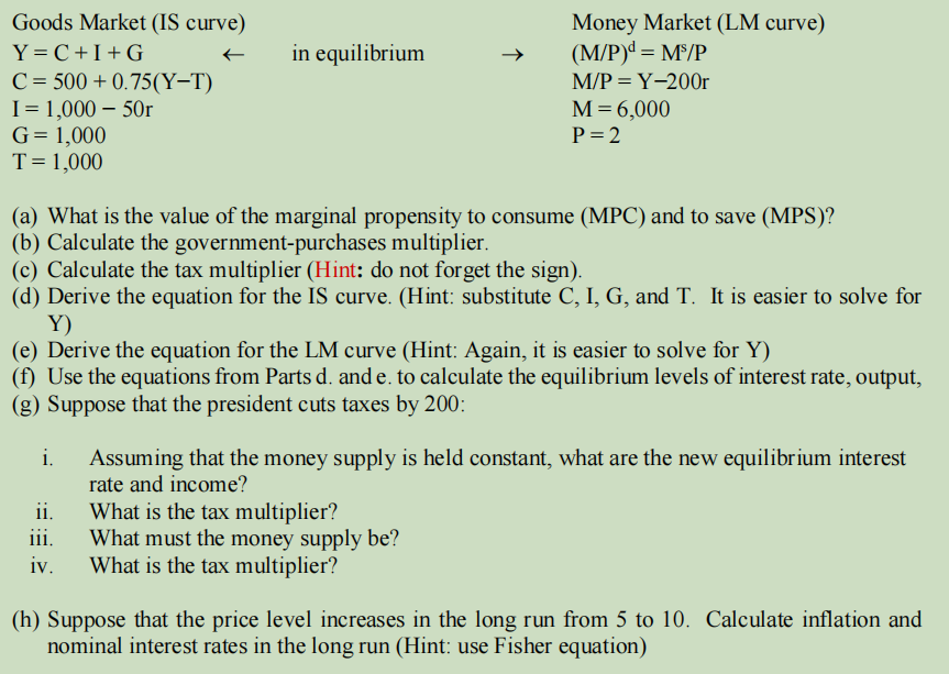 Solved (a) What is the value of the marginal propensity to | Chegg.com