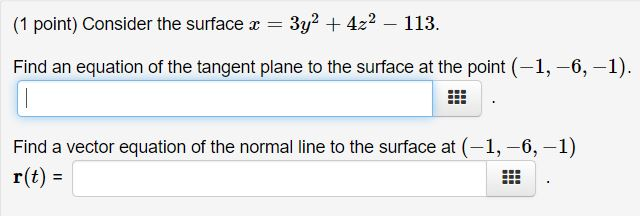 Solved (1 point) Consider the surface x = 3y2 + 422 - 113. | Chegg.com