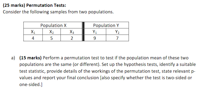 (25 marks) Permutation Tests: Consider the following | Chegg.com