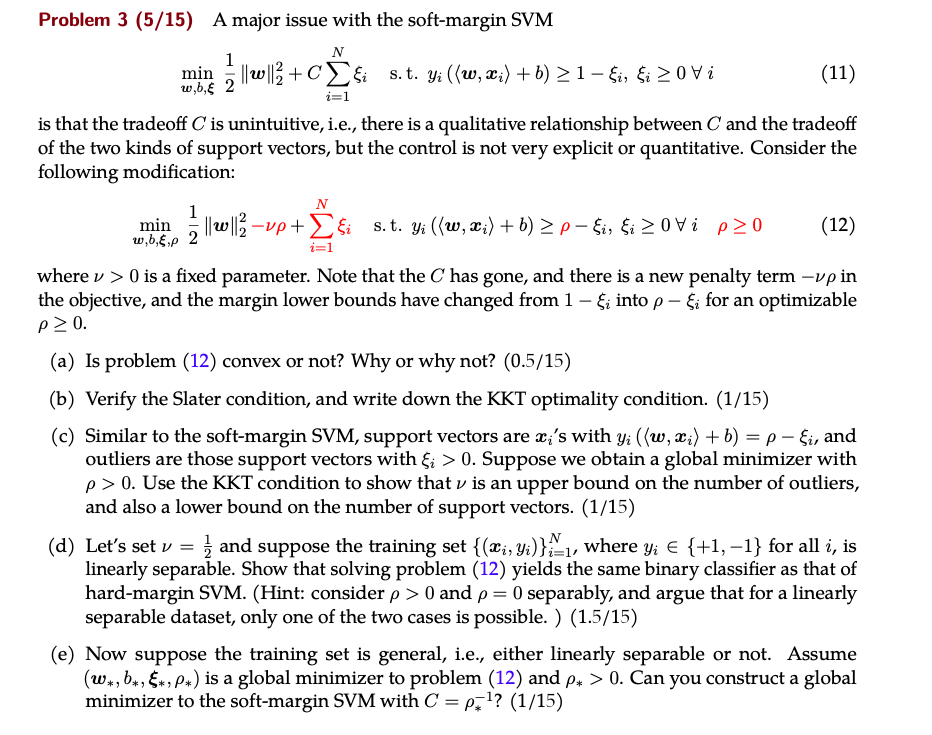 Soft margin SVM modification, use KKT to show that v | Chegg.com