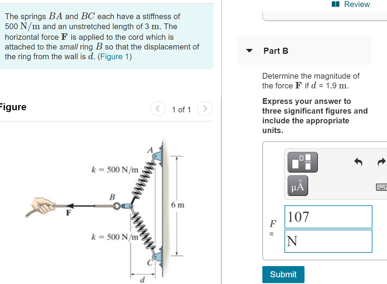 Solved Review The Springs Ba And Bc Each Have A Stiffness Of