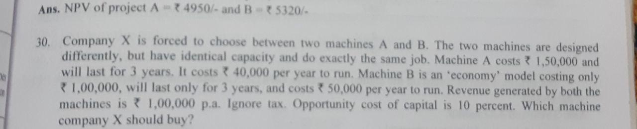 Solved Ans. NPV of project A = 4950/- and B-5320/. 178 30. | Chegg.com