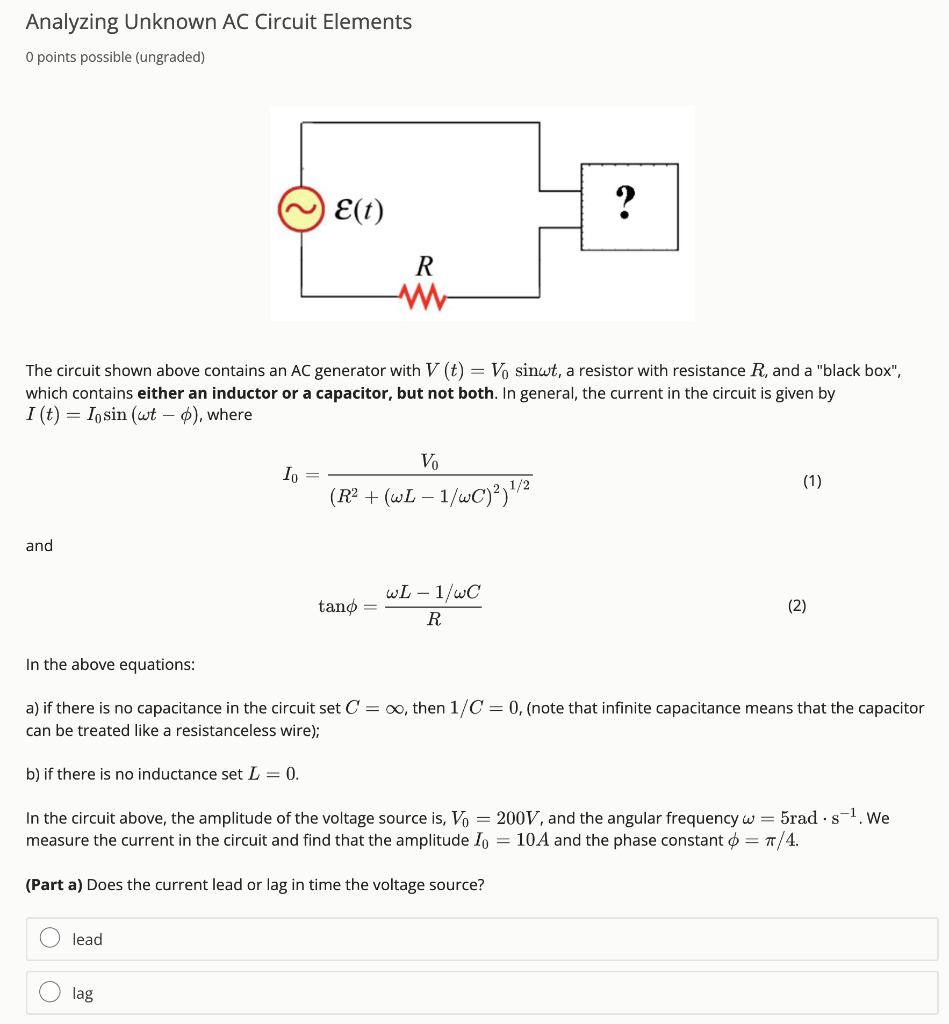 Solved Analyzing Unknown Ac Circuit Elements O Points 5047