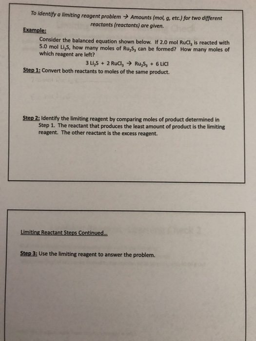 Solved To identify a limiting reagent problem >Amounts (mol, | Chegg.com