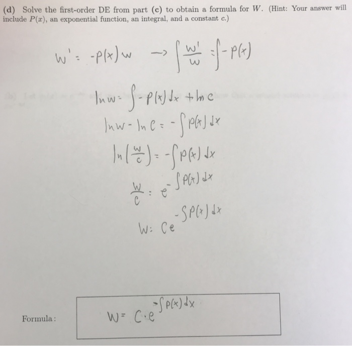 Solved (d) Solve the first-order DE from part (c) to obtain | Chegg.com