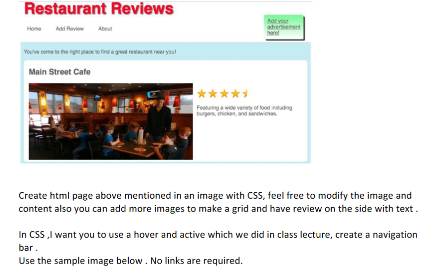 Solved Restaurant Reviews Home Add Review About Add your | Chegg.com