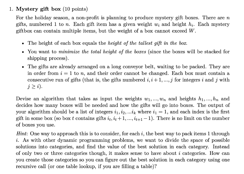 Solved Mystery gift box (10 points) For the holiday season, | Chegg.com