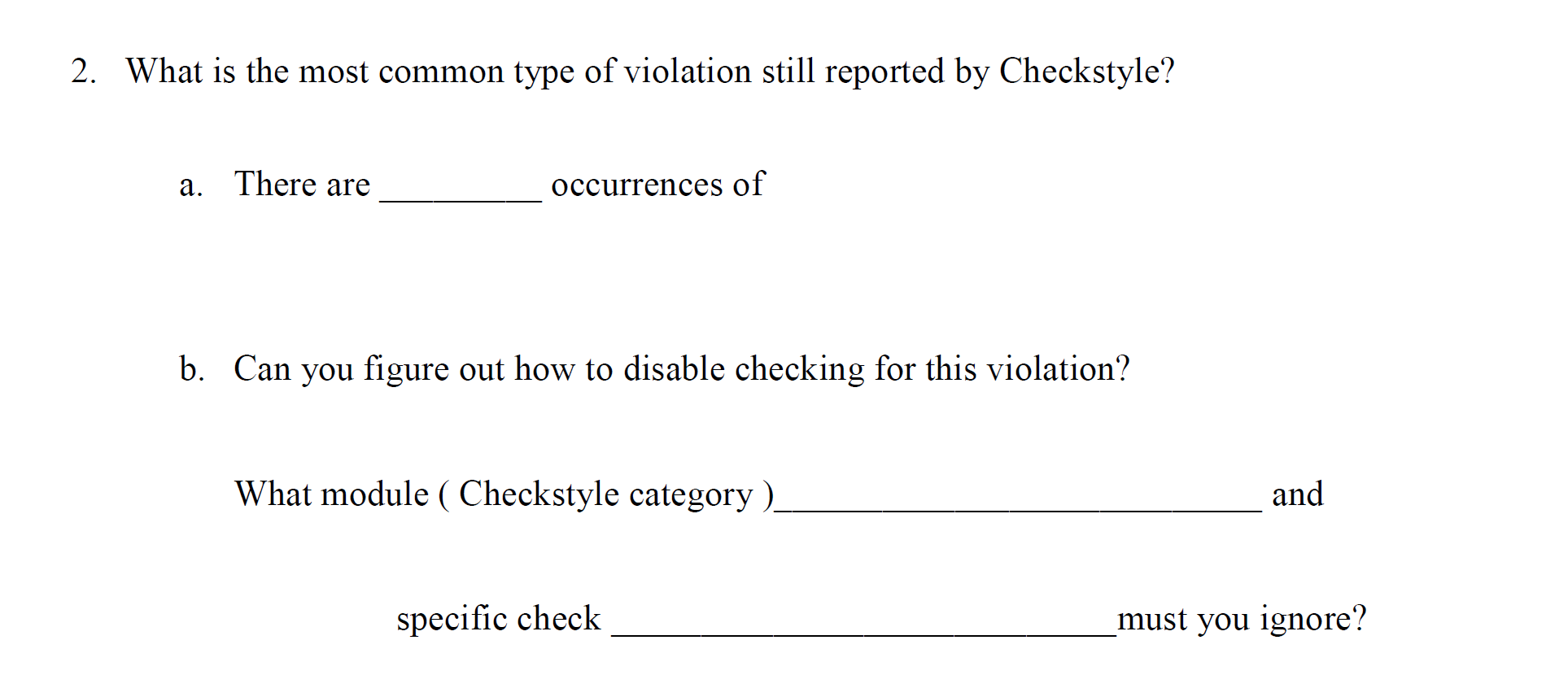 Solved 1. In the Checkstyle violations view, double-click | Chegg.com