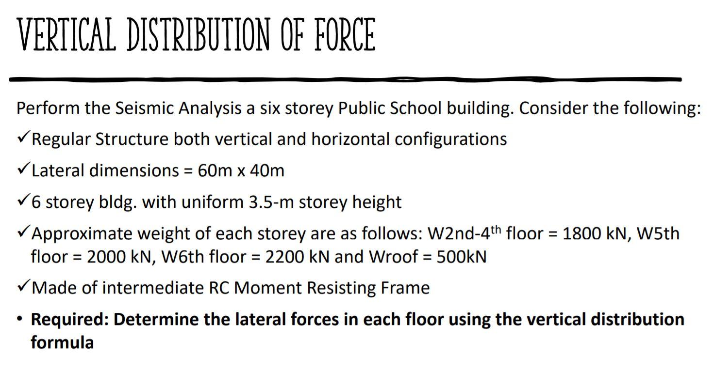 VERTICAL DISTRIBUTION OF FORCE = Perform the Seismic | Chegg.com