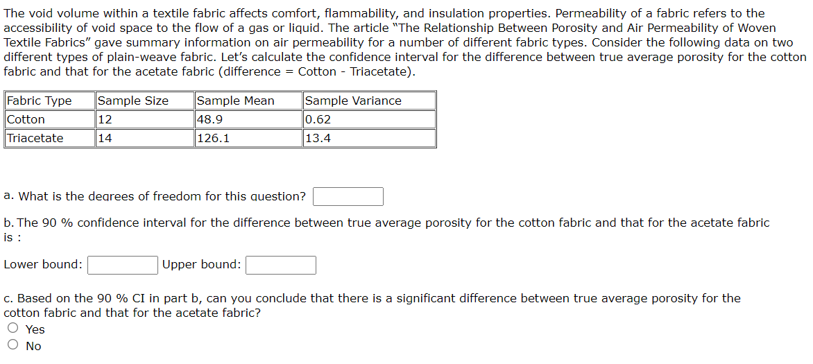 Solved The void volume within a textile fabric affects | Chegg.com