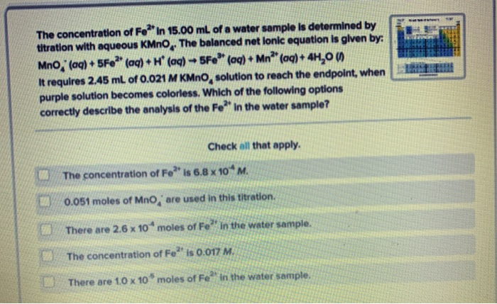 Solved The concentration of Fe? In 15.00 mL of a water | Chegg.com