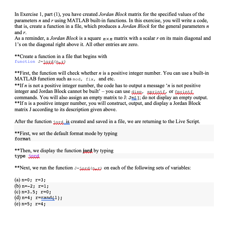 In Exercise 1, part (1), you have created Jordan | Chegg.com