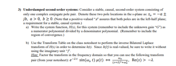 3) Underdamped second-order systems: Consider a | Chegg.com