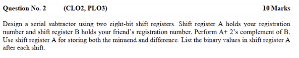Solved Question No. 2 (CLO2, PLO3) 10 Marks Design a serial | Chegg.com