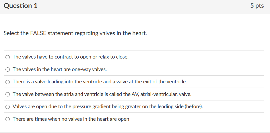 Solved Question 1Select the FALSE statement regarding valves | Chegg.com