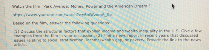 Watch the film "Park Avenue: Money, Power and the | Chegg.com