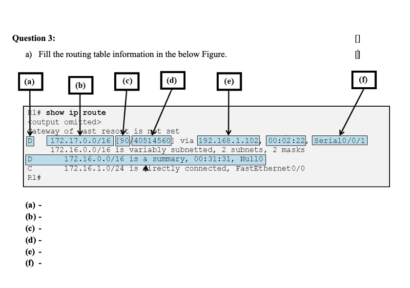 Solved Question 3: a) Fill the routing table information in | Chegg.com