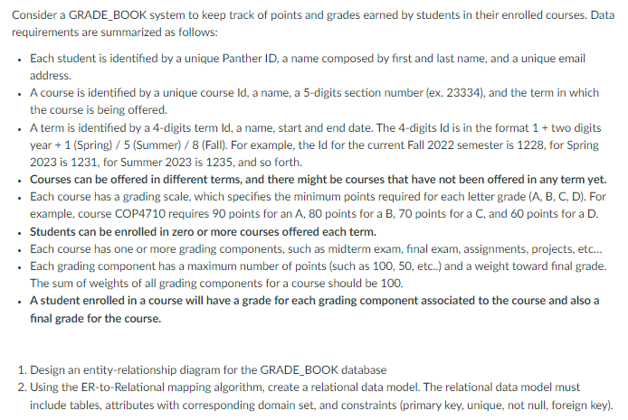 Solved Consider a GRADE_BOOK system to keep track of points | Chegg.com