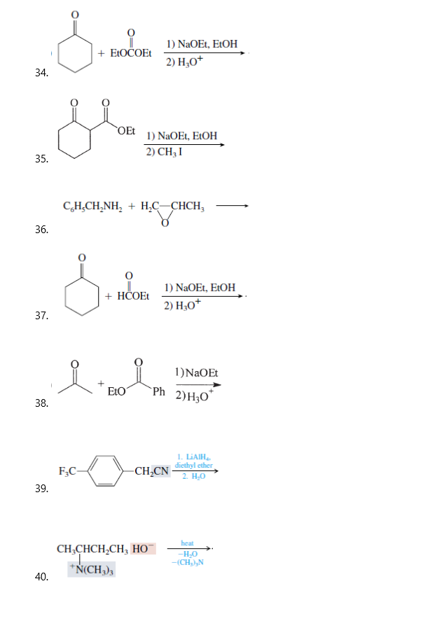 Solved Chanele + EOCOET 1) NaOEt, EtOH 2) H30+ 34. OEt 1) | Chegg.com