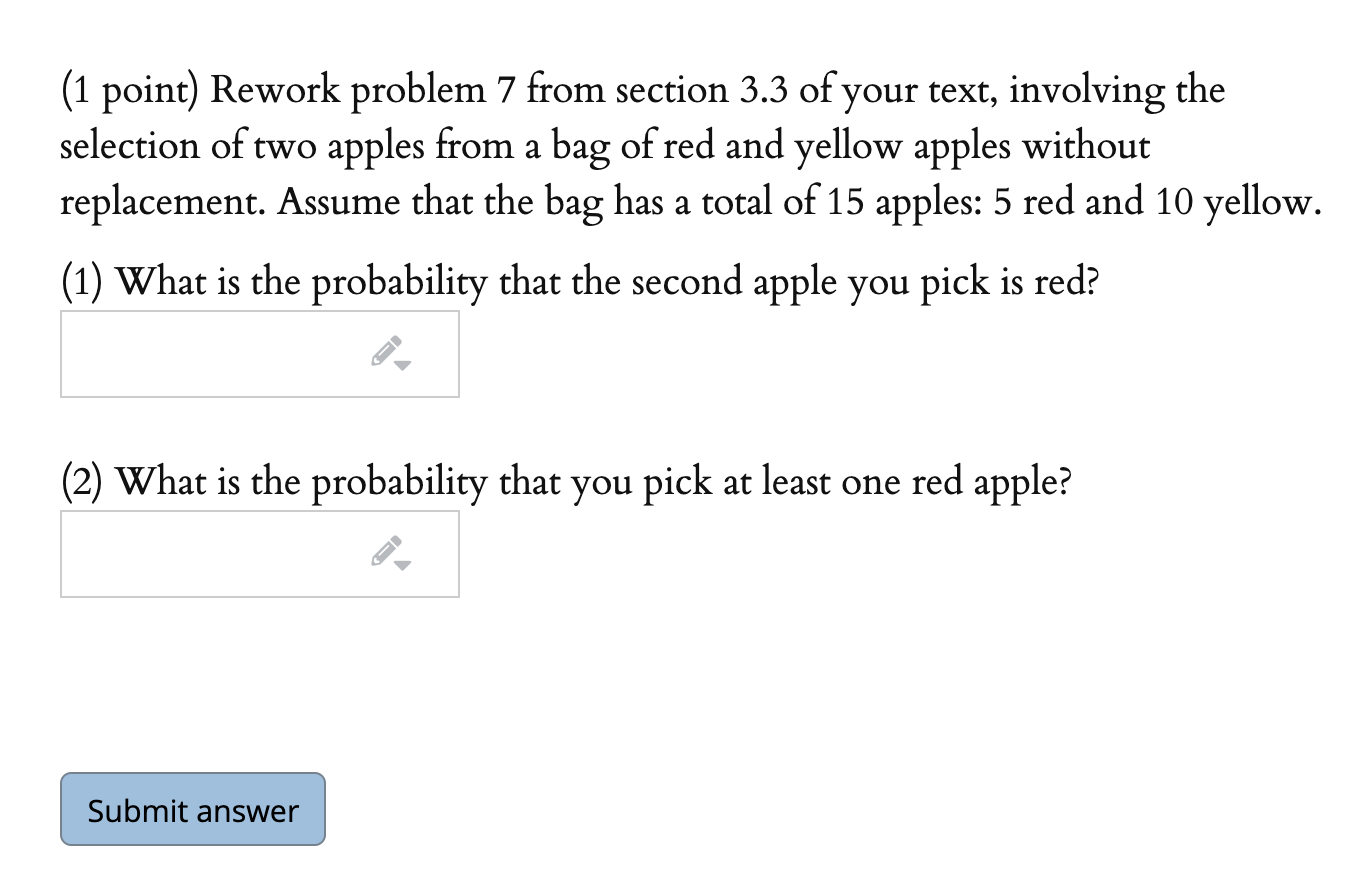 Solved 1 Point Rework Problem 7 From Section 3 3 Of Your