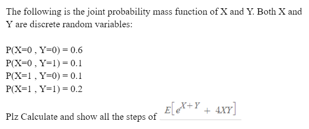 Solved The following is the joint probability mass function | Chegg.com