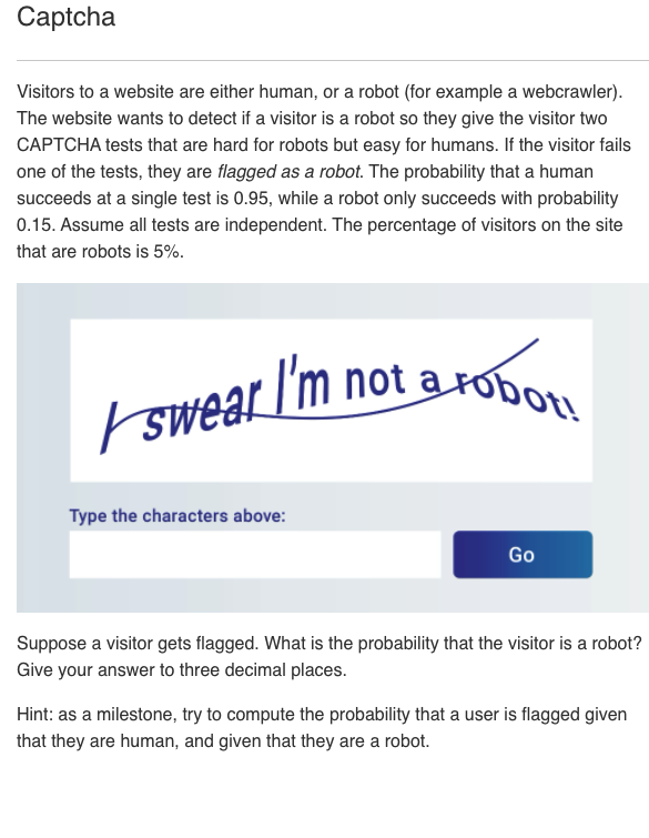 Solved Captcha Visitors to a website are either human, or a | Chegg.com