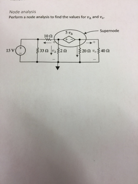 Solved Perform a node analysis to find the values for nu_ | Chegg.com