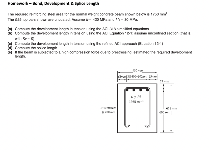 Solved Homework - Bond, Development & Splice Length The | Chegg.com