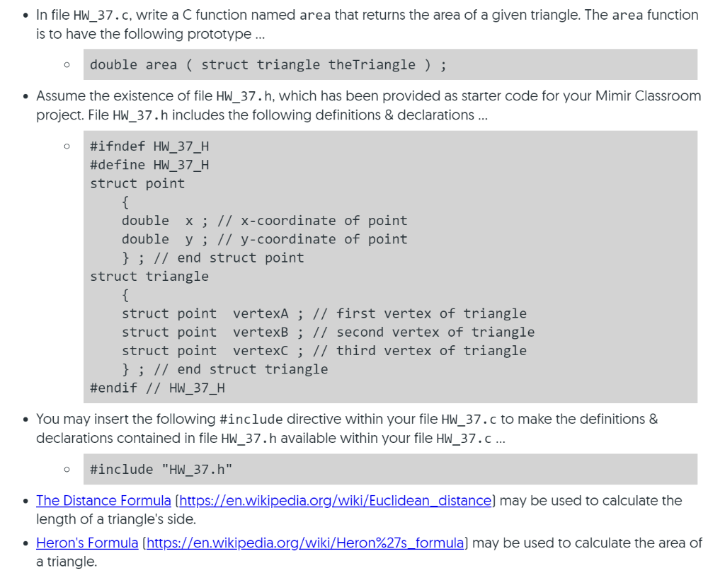 Solved • In file HW_37.c, write a C function named area that | Chegg.com