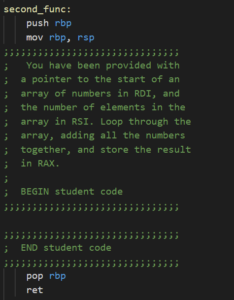 Solved second_func: push rbp ; ; ; ; ; ; ; ; ; mov rbp, rsp | Chegg.com