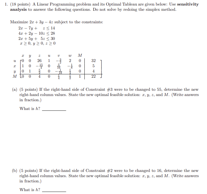 Solved (c) (8 points) If the right-hand side of Constraint | Chegg.com