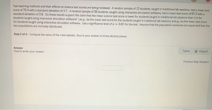 Solved sample of 12 students, taught in traditional lab | Chegg.com