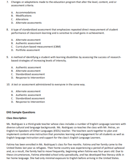 Solved 7. Changes or adaptations made to the education | Chegg.com