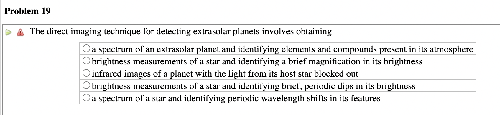 Solved The direct imaging technique for detecting extrasolar | Chegg.com