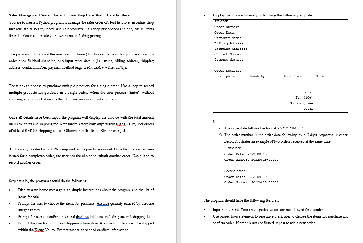 Solved Sales Management System for an Online Shop Case | Chegg.com