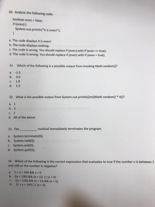 30. Analyze the following code. boolean even-false if | Chegg.com