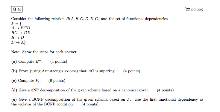 Solved (22 points) Consider the following relation R(A, B, | Chegg.com