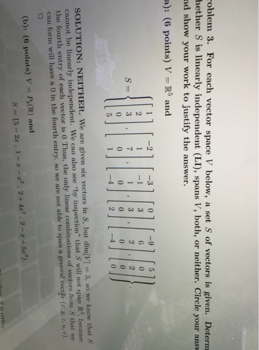 Solved For each vector space V below, a set S of vectors is | Chegg.com