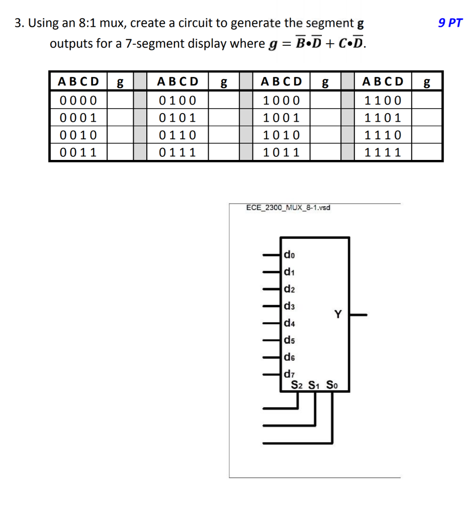 Solved 9 PT 3. Using an 8:1 mux, create a circuit to | Chegg.com