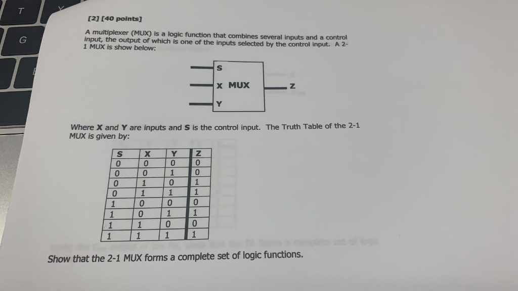 Solved [21 [40 points] A multiplexer (MUX) Is a logic | Chegg.com